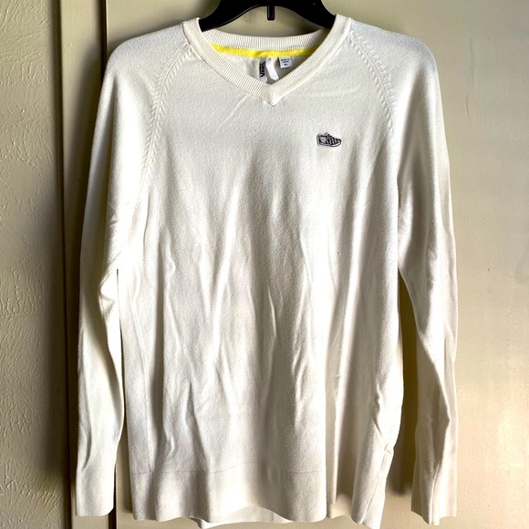Vans | Sweaters | Vans White Sweater With Checkered Shoe Logo | Poshmark
